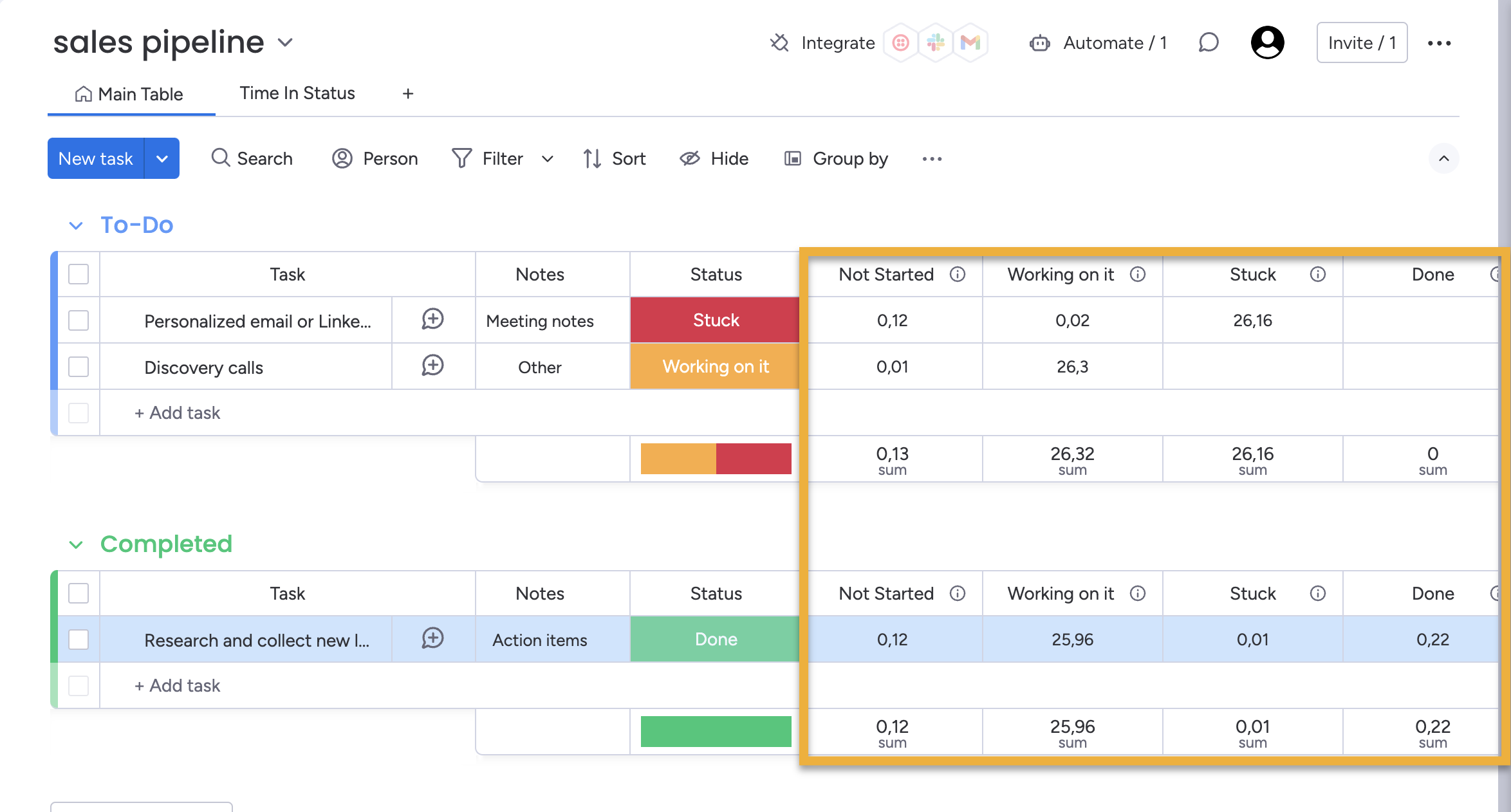 Reporting in Time in Status Integration
